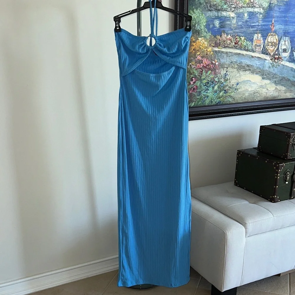 SHEIN | Dresses | Shein Bright Blue Halter Maxi Dress With Keyhole ...